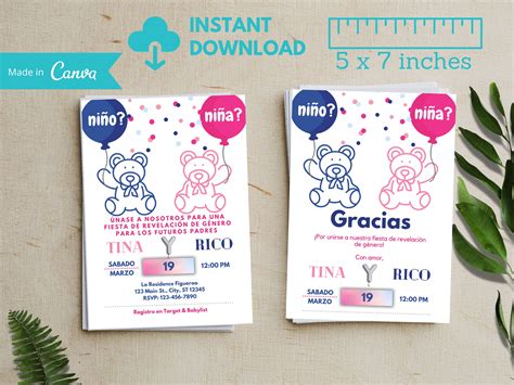 Spanish Gender Reveal Invitation Invitacion De Revelacion De Etsy