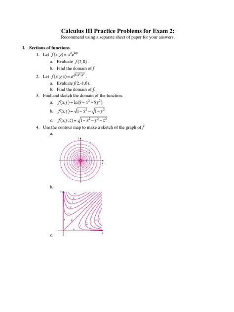 calculus iii practice problems for exam 2 i sections of functions pdf derivative