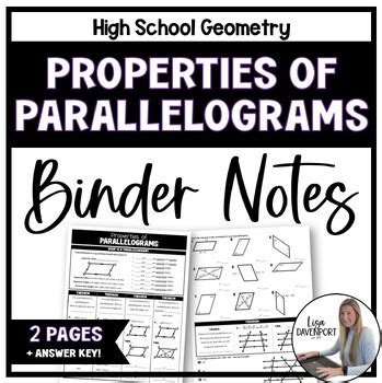 Properties Of Parallelograms Binder Notes For Geometry By Lisa Davenport