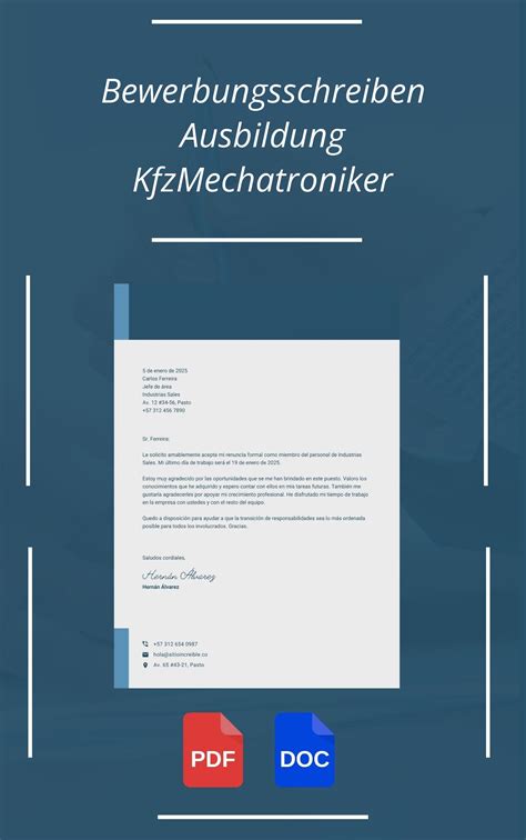 Bewerbungsschreiben Ausbildung Kfz Mechatroniker Muster