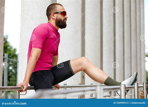 Portrait Of Man Resting After Workout Outdoors Fit Man Standing On