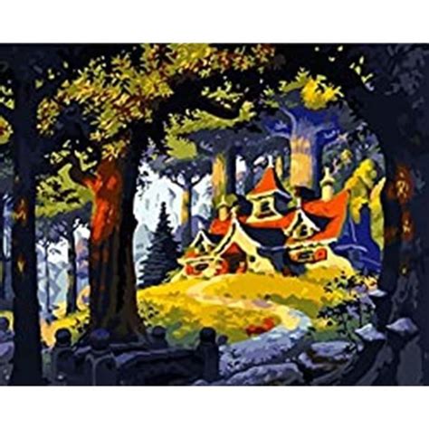 YEESAM ART Peinture par Numero Adulte Château de la forêt Peinture