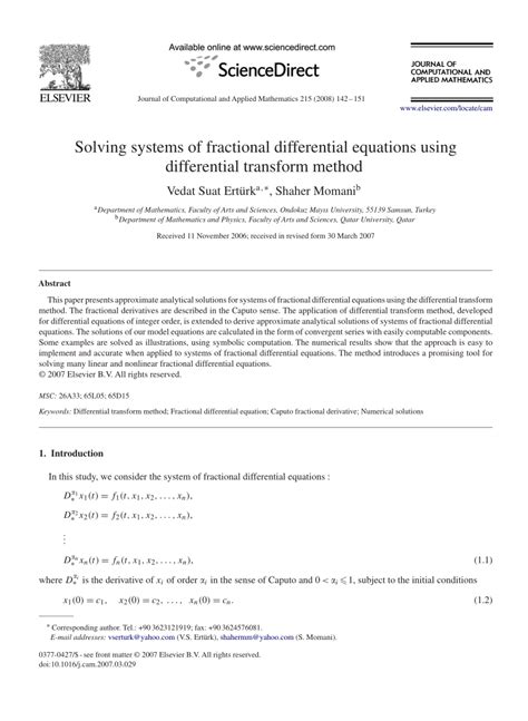 pdf solving systems of fractional differential equations using differential transform method