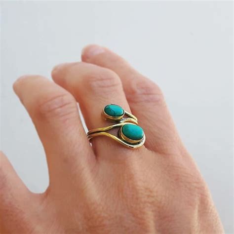 Bague Fantaisie Turquoise Ajustable Omyoki Bijoux Hippie Chic