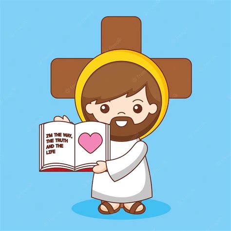 Jesús con biblia y cruz de dibujos animados jesús caminó por la verdad