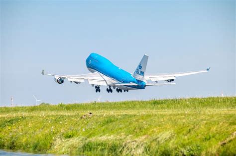 Closeup Of A Boeing Klm Airplane On Take Off From The Schiphol