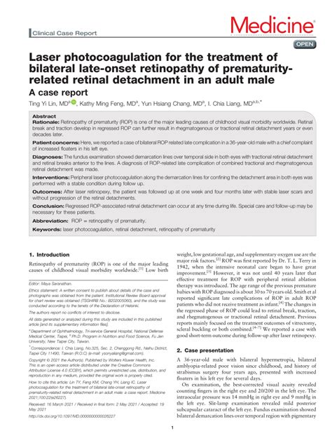 Pdf Laser Photocoagulation For The Treatment Of Bilateral Late Onset