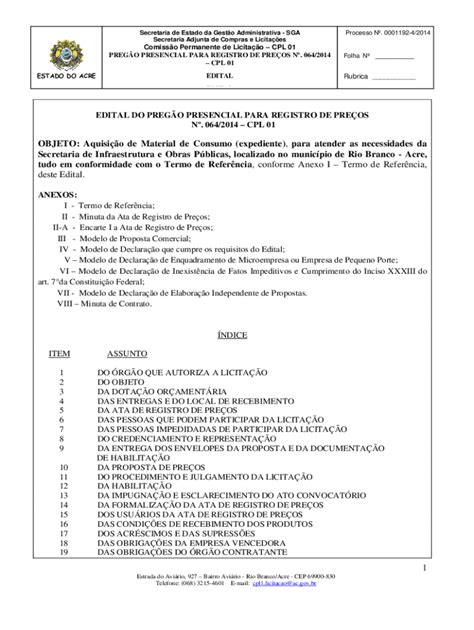 Preenchível Disponível OBJETO Registro de Preos para aquisio de