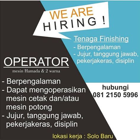 Lowongan Kerja Operator Mesin Percetakan Di Solo INFO LOKER SOLO