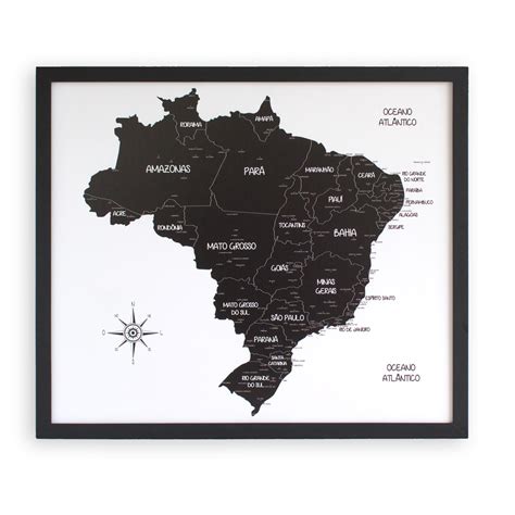 Quadro Mapa Brasil Preto Para Marcar Viagens 50 Alfinetes Grande