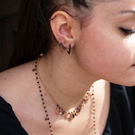 Orecchini Argento 925 Oro Rosa Cuore Zirconi Neri Pendente SabrinaBi