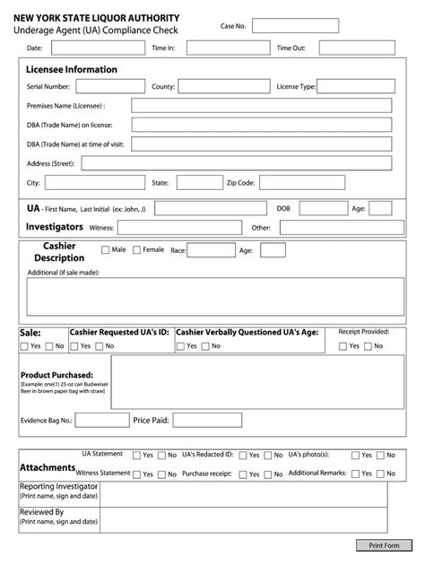 Fillable Online Sla Ny UA Compliance Checklist New York State Liquor