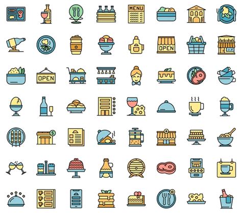 Iconos De Negocio De Restaurante Conjunto Vector Plano Vector Premium