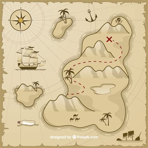 Mapa Vintage Con Isla Del Tesoro Y Barco Pirata Vector Gratis