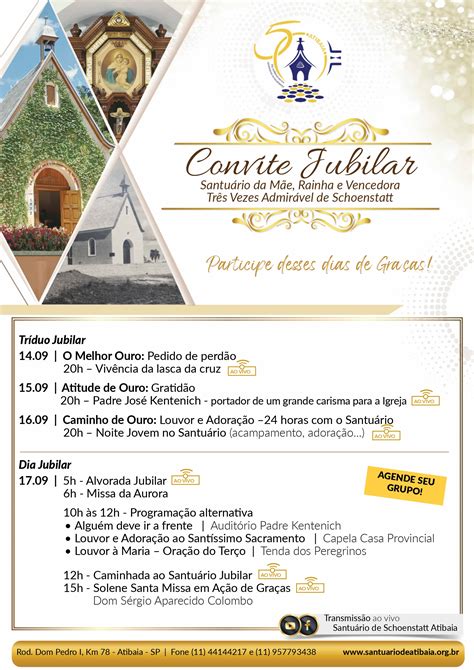 Programação do Jubileu de Ouro do Santuário da Mãe e Rainha