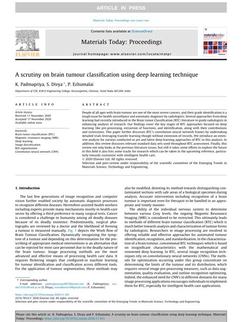 pdf a scrutiny on brain tumour classification using deep learning technique