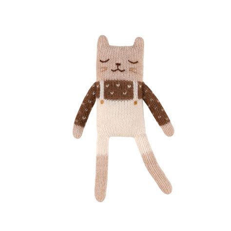 Doudou chaton salopette écrue Les Folies Douces