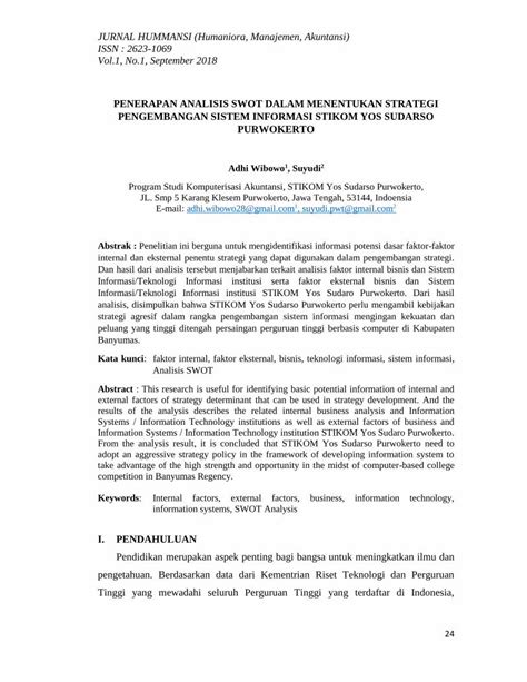 PDF PENERAPAN ANALISIS SWOT DALAM MENENTUKAN DOKUMEN TIPS