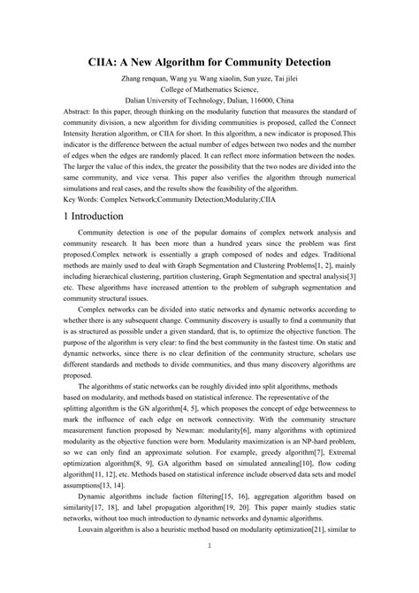 pdf ciia a new algorithm for community detection