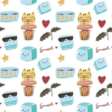 Lindo colorido azúcar morena boba leche té bebida doodle de patrones