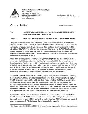 Fillable Online Calpers Ca Circular Letter 600 044 16 Updating EIN In