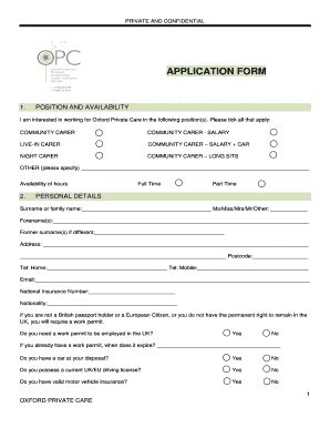Fillable Online PRIVATE AND CONFIDENTIAL APPLICATION FORM 1 Fax Email