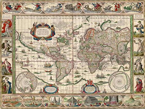Mapa Mundi Antigo 1635 Tela para Quadro Decoração Santhatela