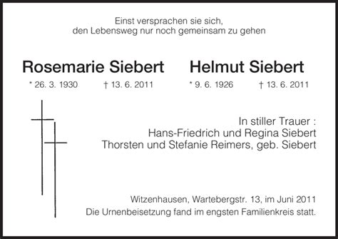 Traueranzeigen Von Rosemarie Siebert Trauer HNA De