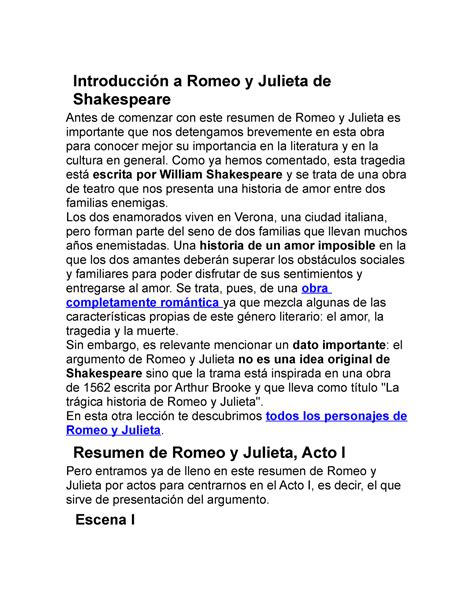 Introducción a Romeo y Julieta una novela de Shakespeare Introducción