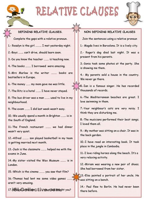 RELATIVE CLAUSES Clase de inglés Ejercicios de ingles Gramática del