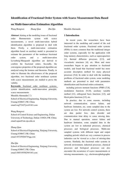 pdf identification of fractional order system with scarce measurement data based on multi