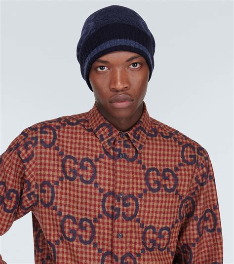 Gg Jacquard Cashmere Beanie In Blue Gucci Mytheresa