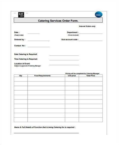 Printable Catering Order Form Pdf Printable Forms Free Online