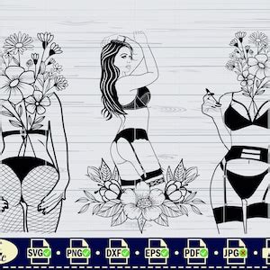 Floral Woman Body Svg Girl Body With Flowers Head Svg Line Art