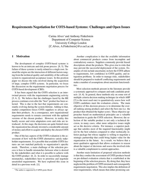 pdf requirements negotiation for cots based systems challenges and open issues