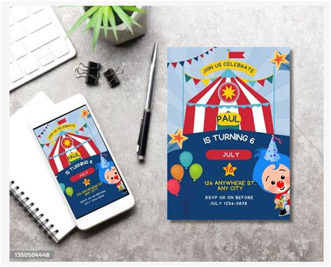 Plim Plim Birthday Invitation Printable Invitation Plim Plim Clown