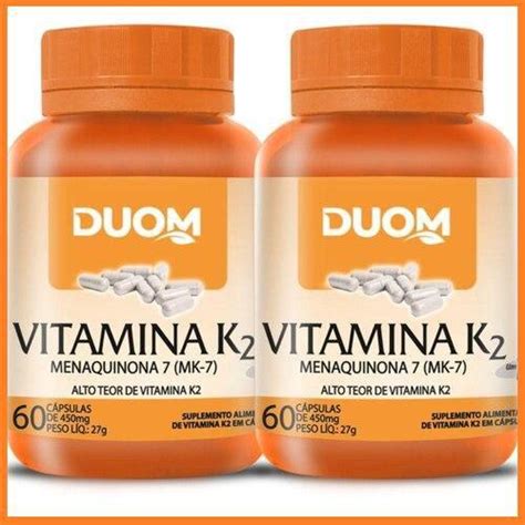 Kit 2 Vitaminas K2 Menaquinona 7 60 Cápsulas Duom Vitaminas