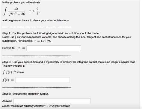 solved use trig substitution to solve the integral