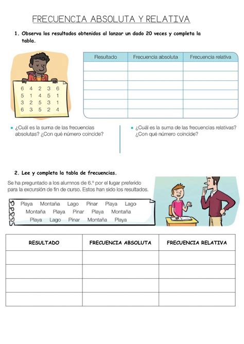 Ejercicio De Frecuencia Absoluta Y Relativa Education Worksheets
