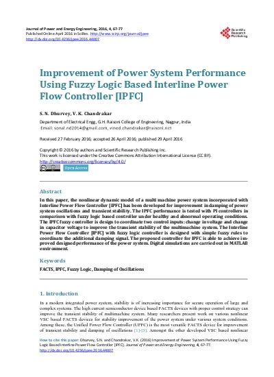 improvement of power system performance using fuzzy logic based interline power flow controller