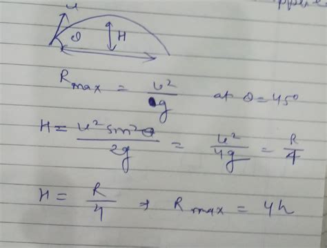 if r is the horizontal range for inclination and h is the height reached by the projectile show