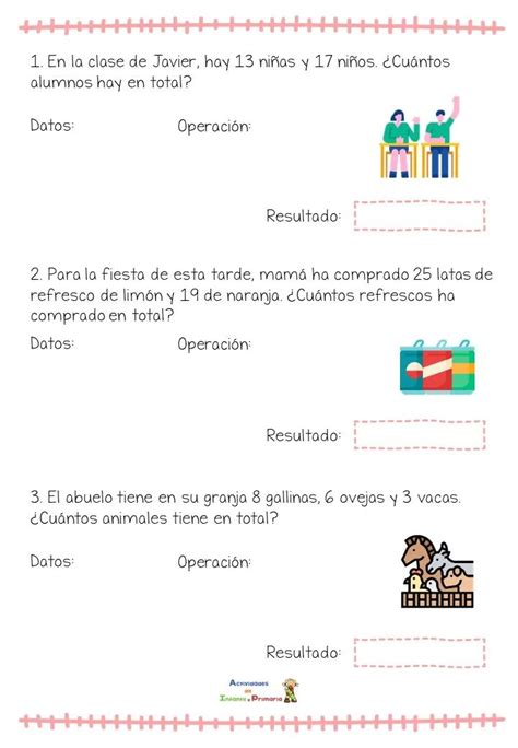 Problemas De Sumas Para Los Primeros Cursos De Primaria