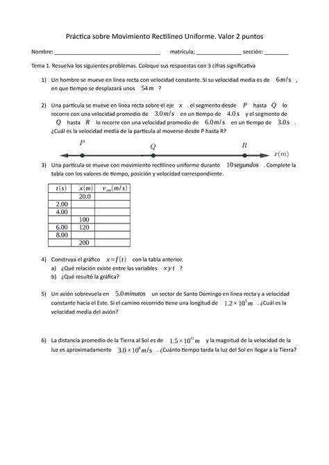 Práctica sobre movimiento rectilineo uniforme Física Básica UASD