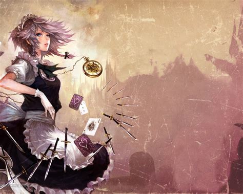Hình nền hình minh họa Anime Touhou Izayoi Sakuya dao NGHỆ THUẬT