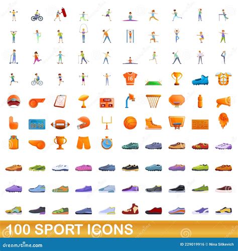 100 ícones Esportivos Definem Estilo De Desenho Animado Ilustração do