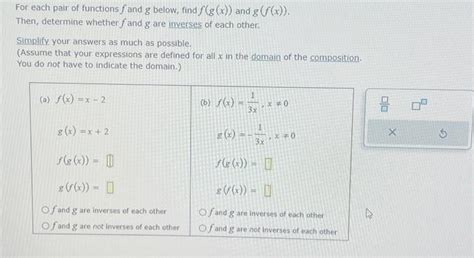 solved for each pair of functions f and g below find
