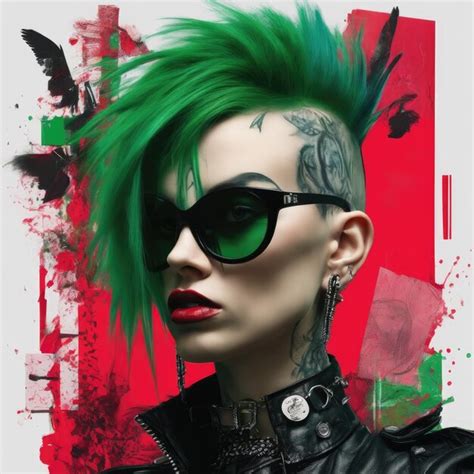 Premium Ai Image Punk Girl With A Stylish Hairstyle On A Bright Background