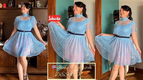 VESTIDO ELEGANTE TEJIDO A CROCHET PARA TODAS LAS TALLAS CON CANESÚ