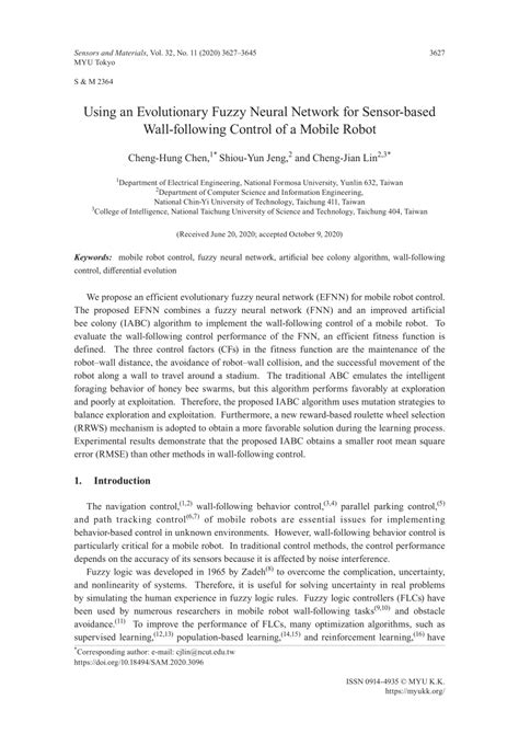 pdf using an evolutionary fuzzy neural network for sensor based wall following control of a