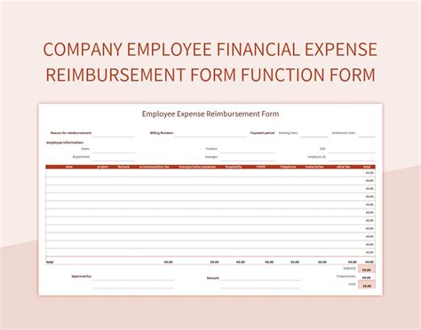 Company Employee Financial Expense Reimbursement Form Function Form